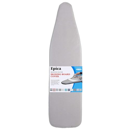 Epica Ironing Board Cover and Pad - Standard Size 15x54 Padded Ironing Board Covers, Heat Reflective Coating, Elastic Edge, Thick Pads, Scorch & Stain Resistant Iron Board Cover with Padding Grey