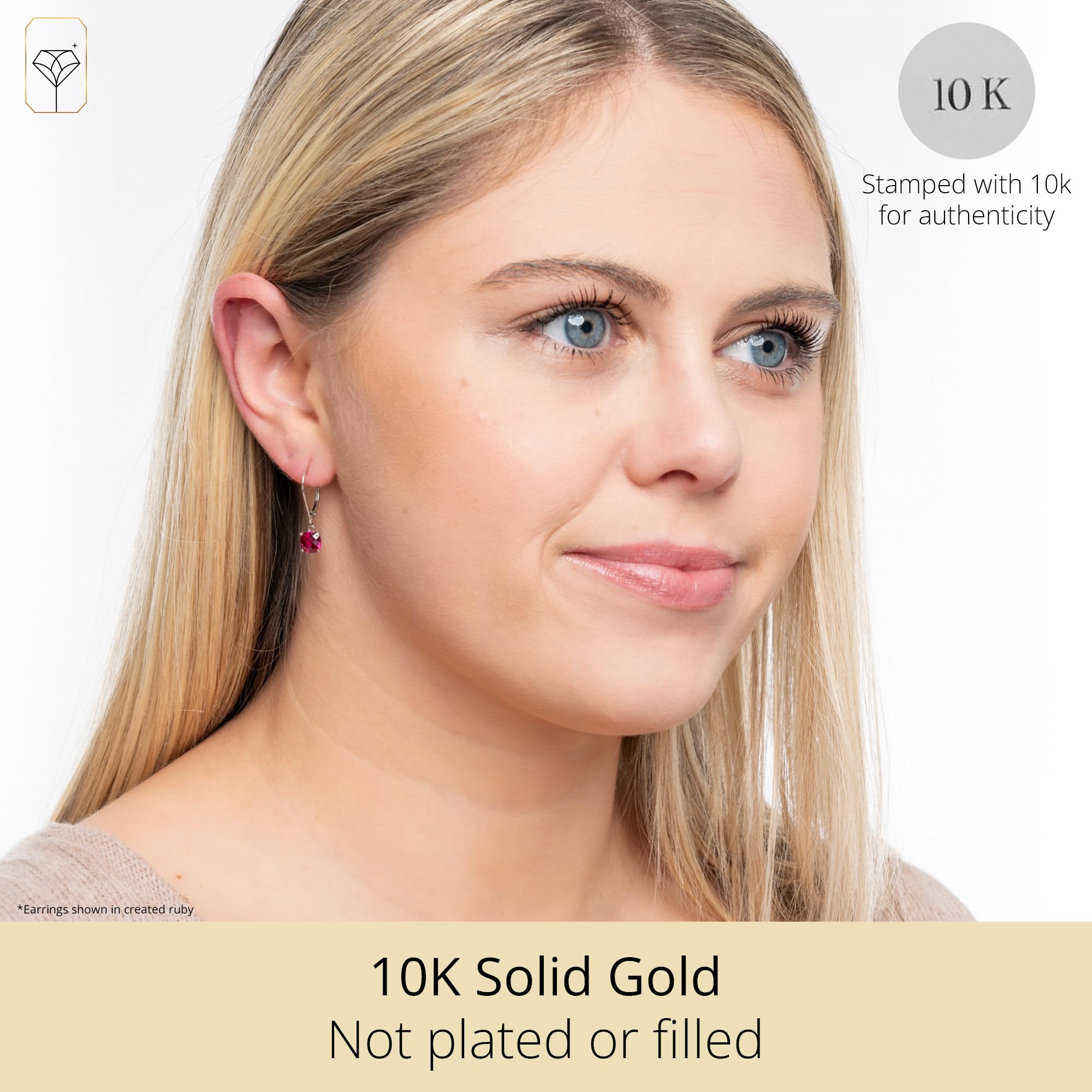 MAX + STONE 10k White Gold Cushion-Cut Checkerboard Created Sapphire Leverback Earrings (6mm)