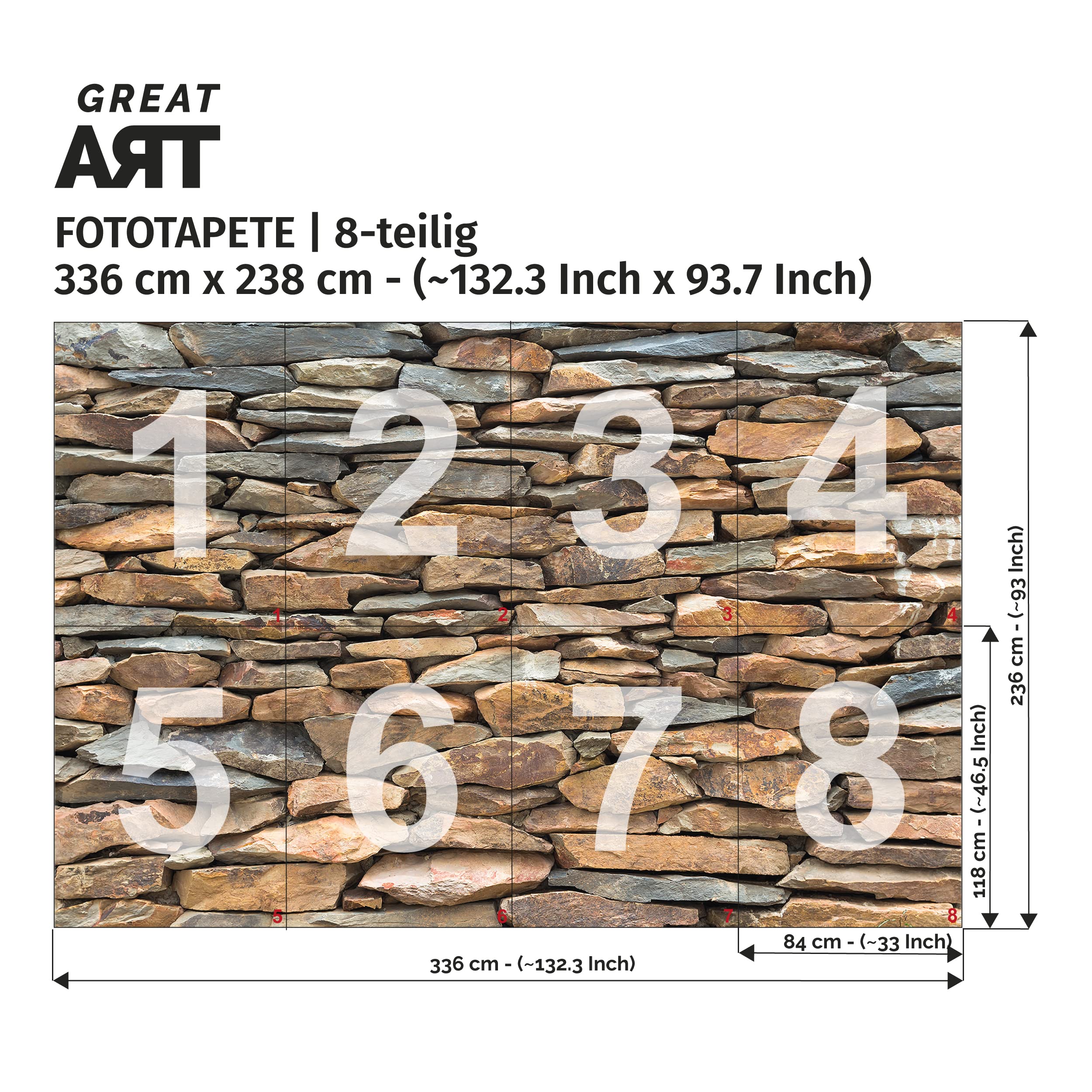 GREAT ART Large Photo Wallpaper β Shale Stonewall β Photo Decoration Stones Optic Mural Rocks Walls Rustic Stone Industrial Design Look Wall Decor Image Decor Wall Mural (132.3x93.7in - 336x238cm)
