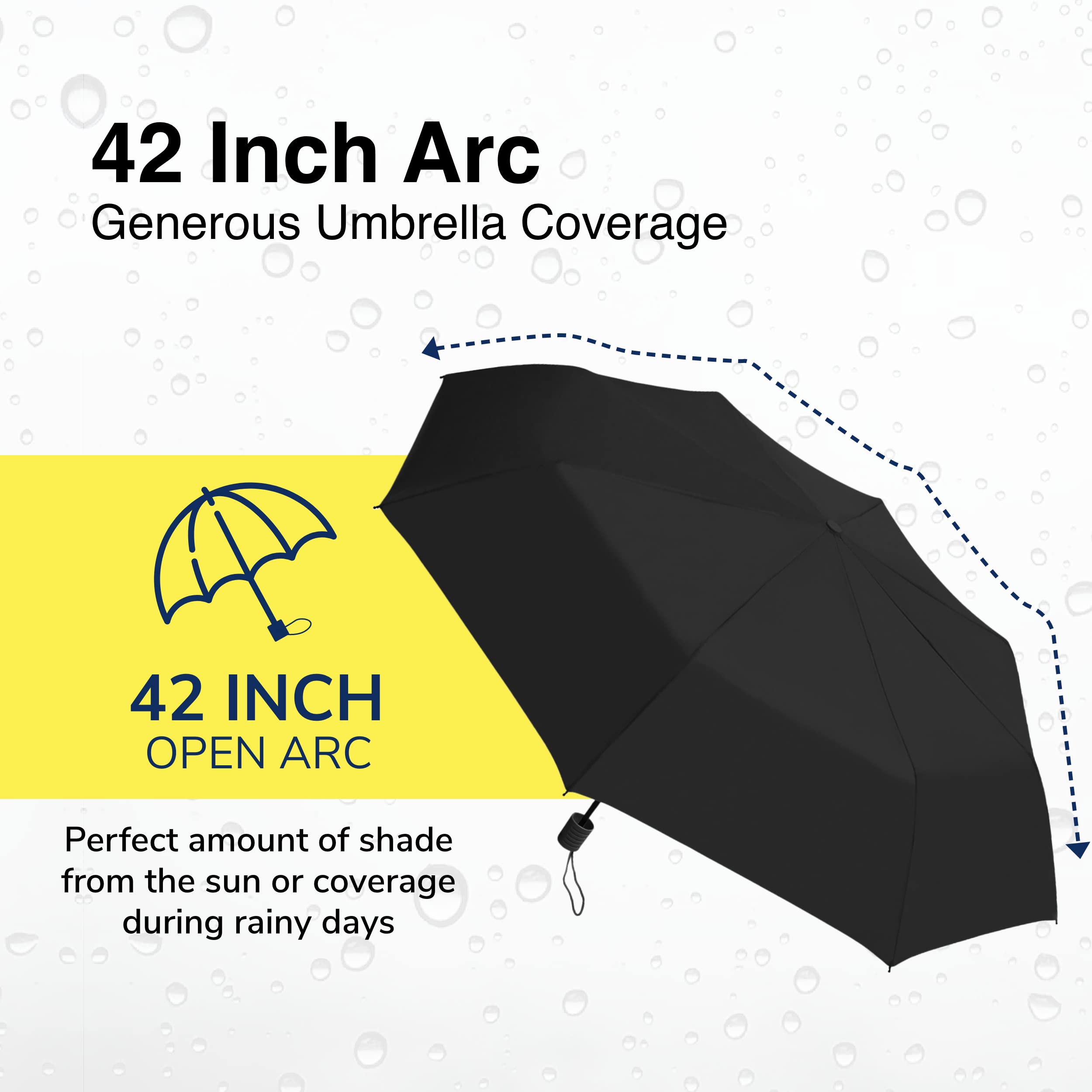 Weather Station Mini Manual Rain Umbrella, Windproof, Lightweight and Packable for Travel, Full 42 Inch Arc, Black