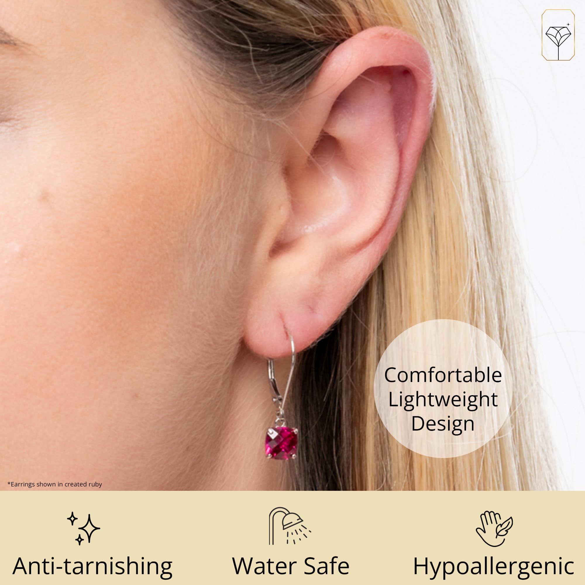 MAX + STONE 10k White Gold Cushion-Cut Checkerboard Created Sapphire Leverback Earrings (6mm)