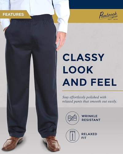 Pembrook Mens Elastic Waist Pants for Seniors | Navy Mens Elastic Waist Dress Pants | Loose Fit Adaptive Pull on Jeans for Men