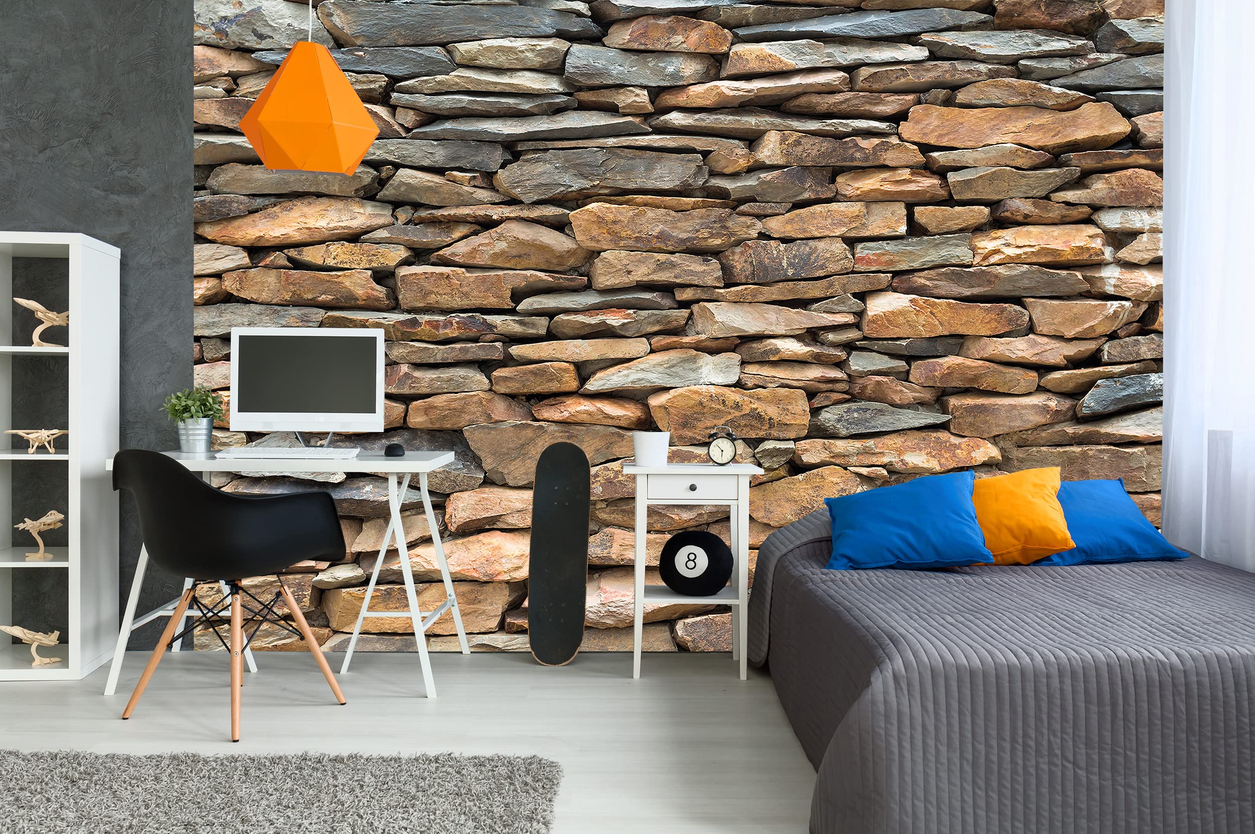 GREAT ART Large Photo Wallpaper β Shale Stonewall β Photo Decoration Stones Optic Mural Rocks Walls Rustic Stone Industrial Design Look Wall Decor Image Decor Wall Mural (132.3x93.7in - 336x238cm)