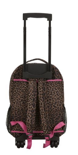 Rockland Double Handle Rolling Backpack, PINKLEOPARD, 17-Inch