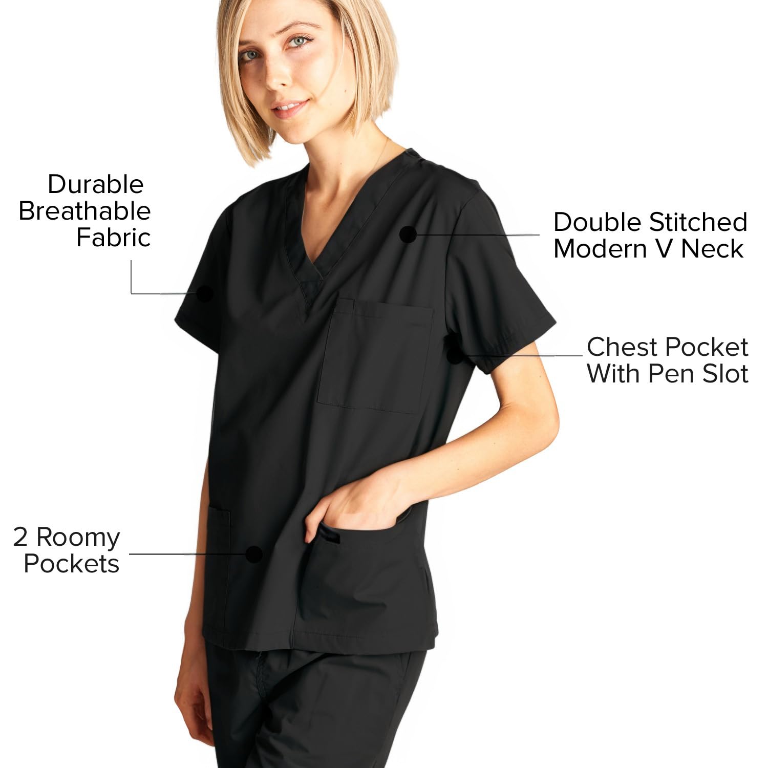 Dagacci Medical Uniform Womens and Mens Scrub Set Unisex Medical Scrub Shirt Top and Pant, Black, Large, Short Sleeve