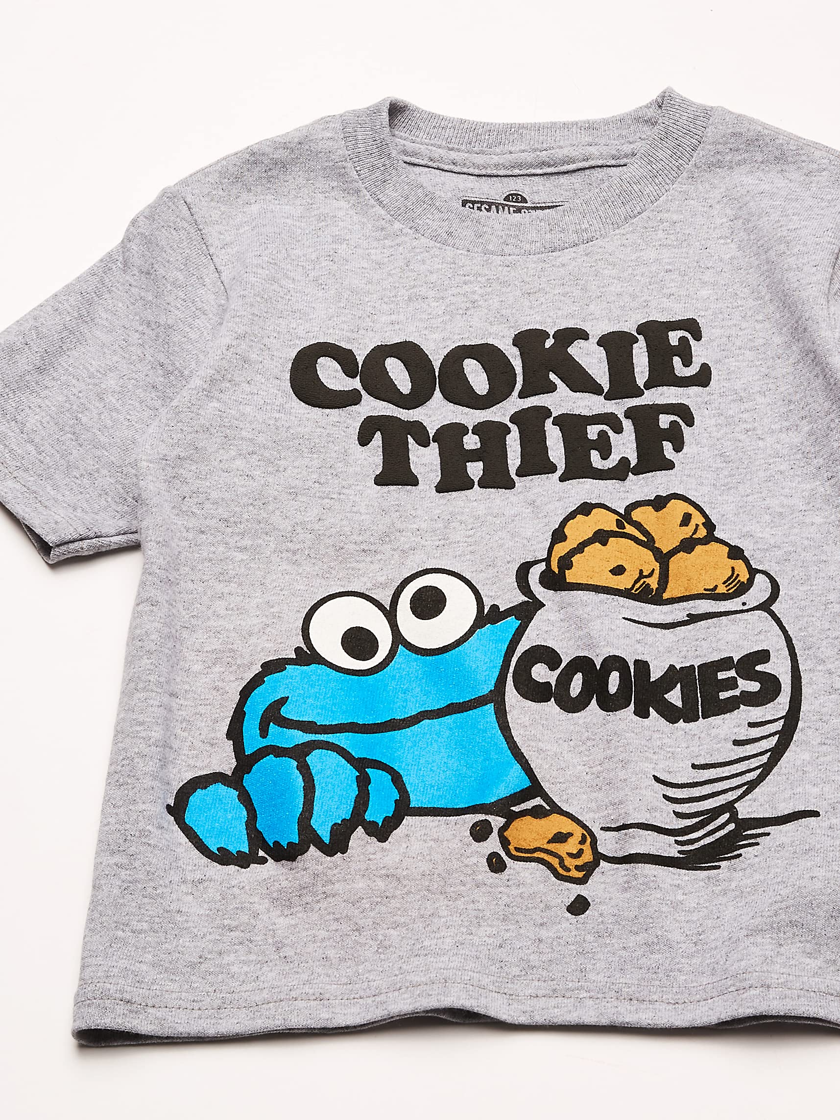 Sesame Street boys Sesame Street Short Sleeve T-shirt - Elmo, Cookie Moster T Shirt, Gray, 4 US