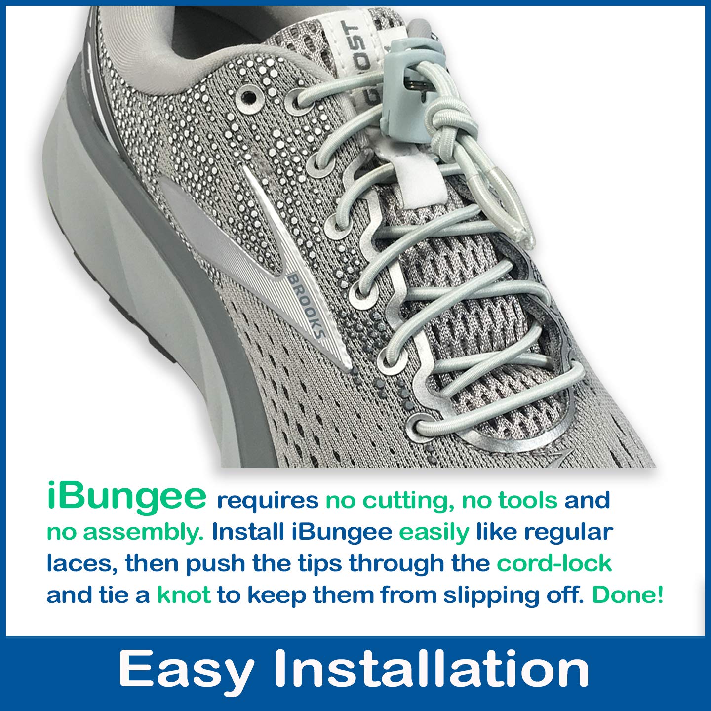 IBUNGEE LACES (Elastic No Tie Shoelaces (Light Gray, 22-Inch)