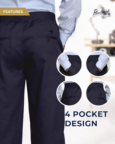 Pembrook Mens Elastic Waist Pants for Seniors | Navy Mens Elastic Waist Dress Pants | Loose Fit Adaptive Pull on Jeans for Men