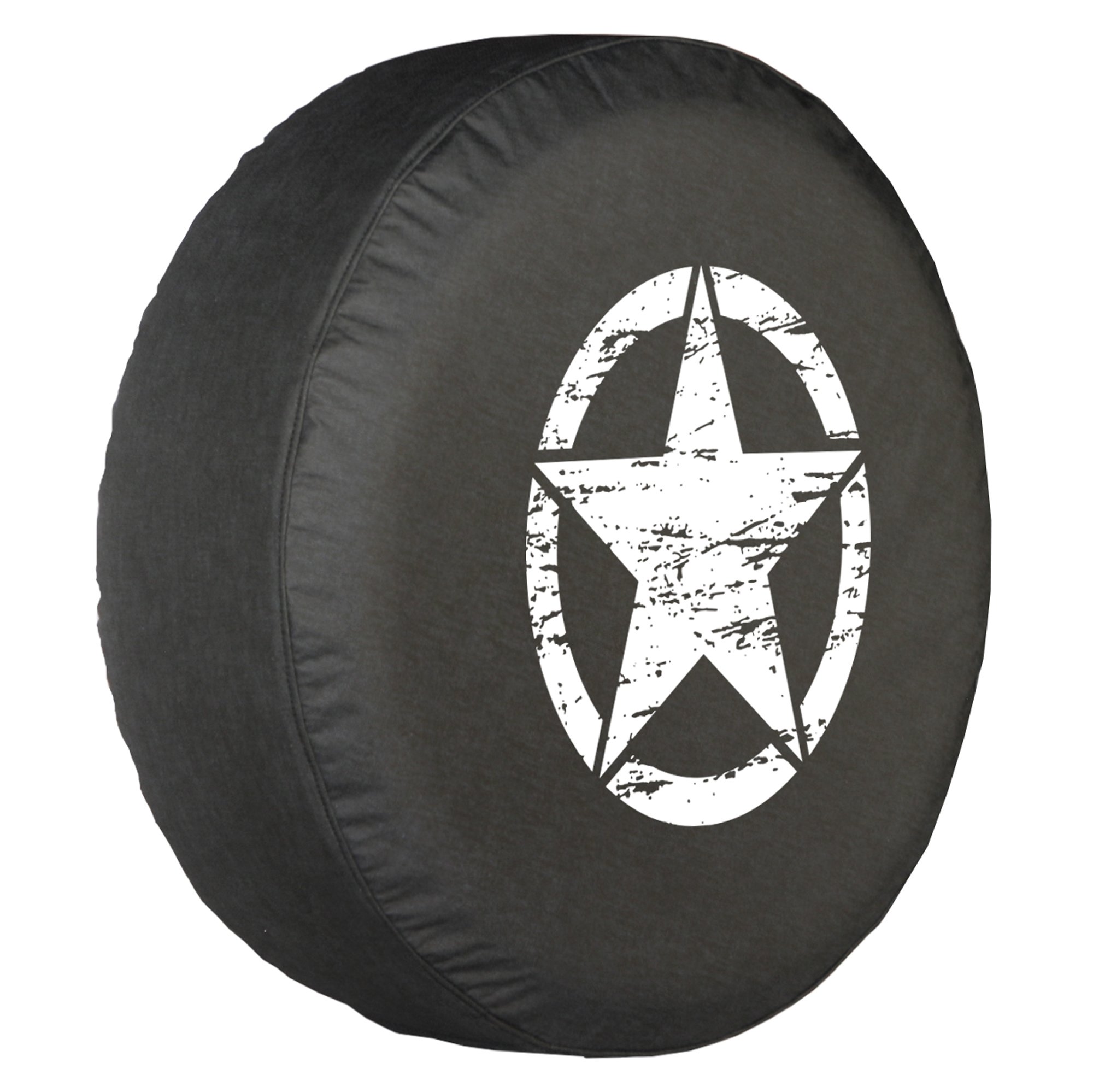 Boomerang - 32" Distressed Star - Spare Tire Cover - (Black Denim Vinyl) for Jeep Wrangler JK (2007-2018) - White Print - Made in The USA