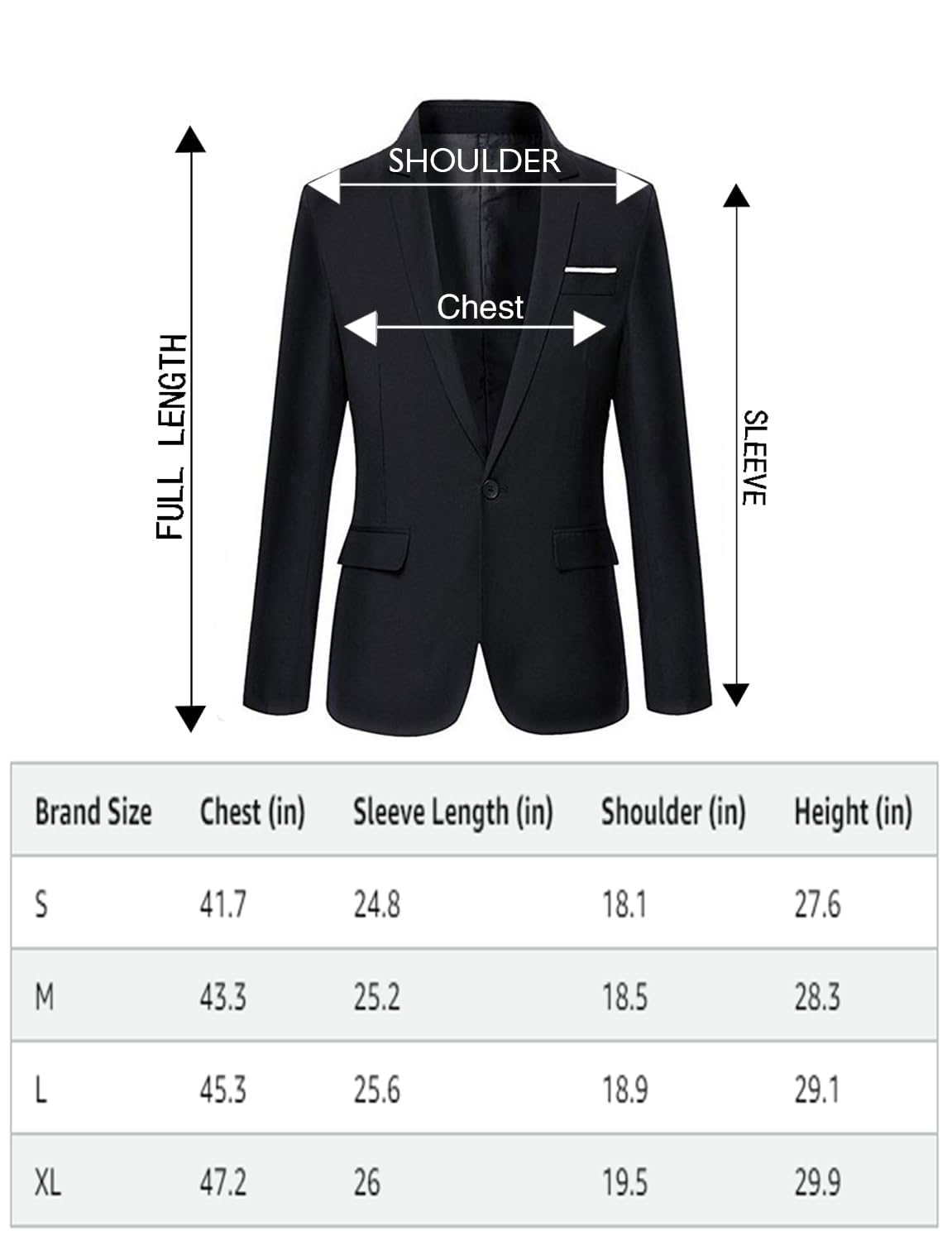 Beninos Mens Slim Fit Casual One Button Blazer Jacket (L, 302Black)