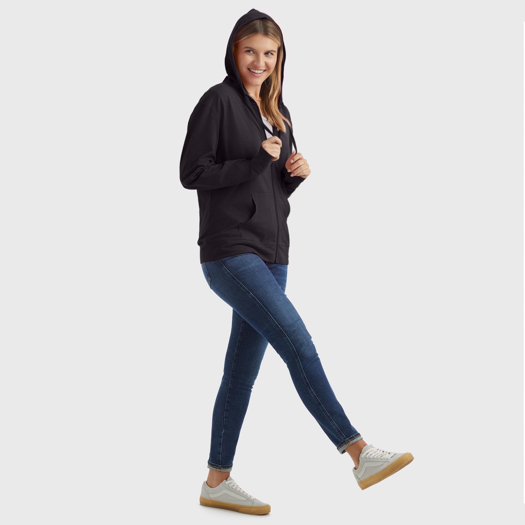 Hanes womens Slub Jersey fashion hoodies, Black, Small US