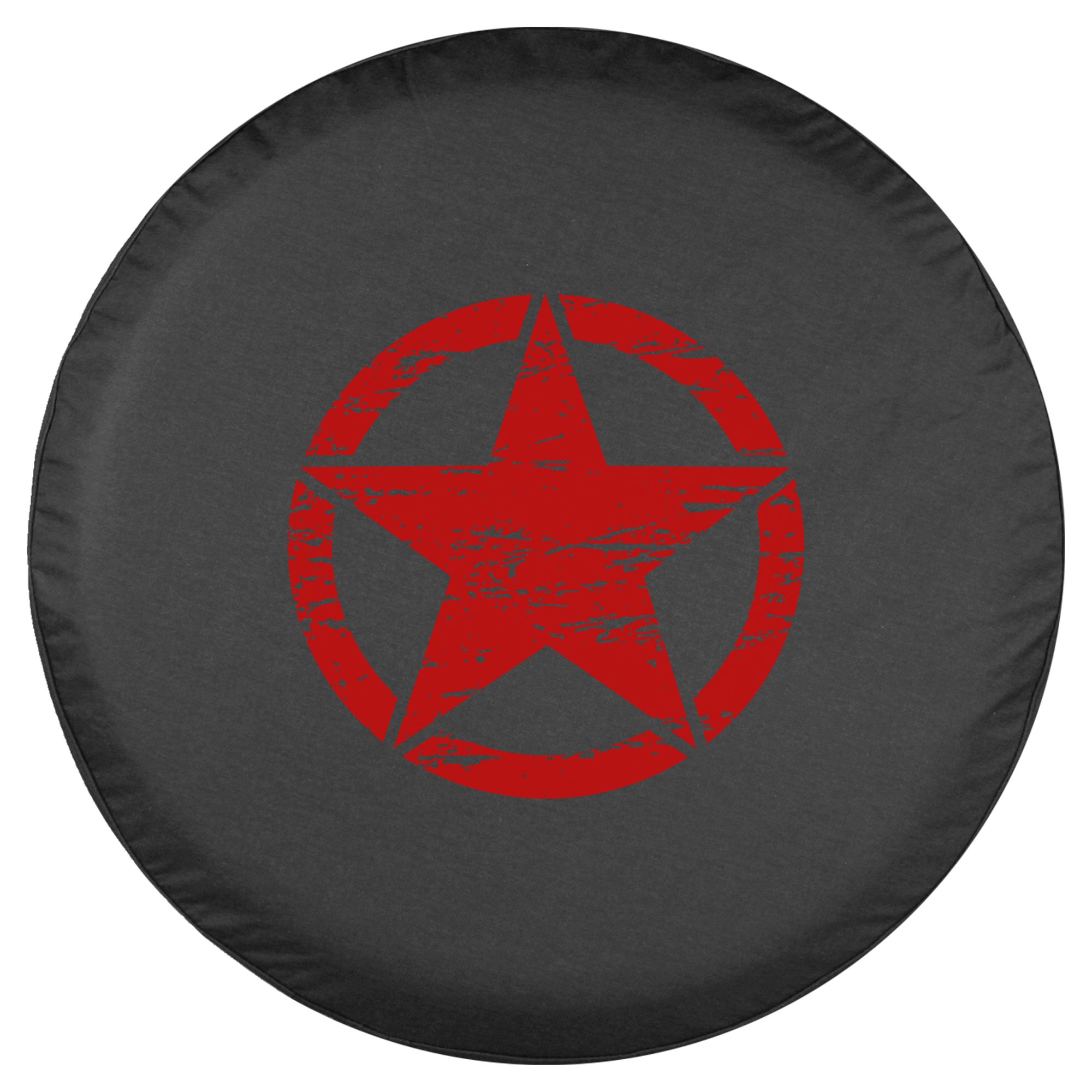 Boomerang - 32" Distressed Star - Spare Tire Cover - (Black Denim Vinyl) for Jeep Wrangler JK (2007-2018) - Red (Bright) Print - Made in The USA