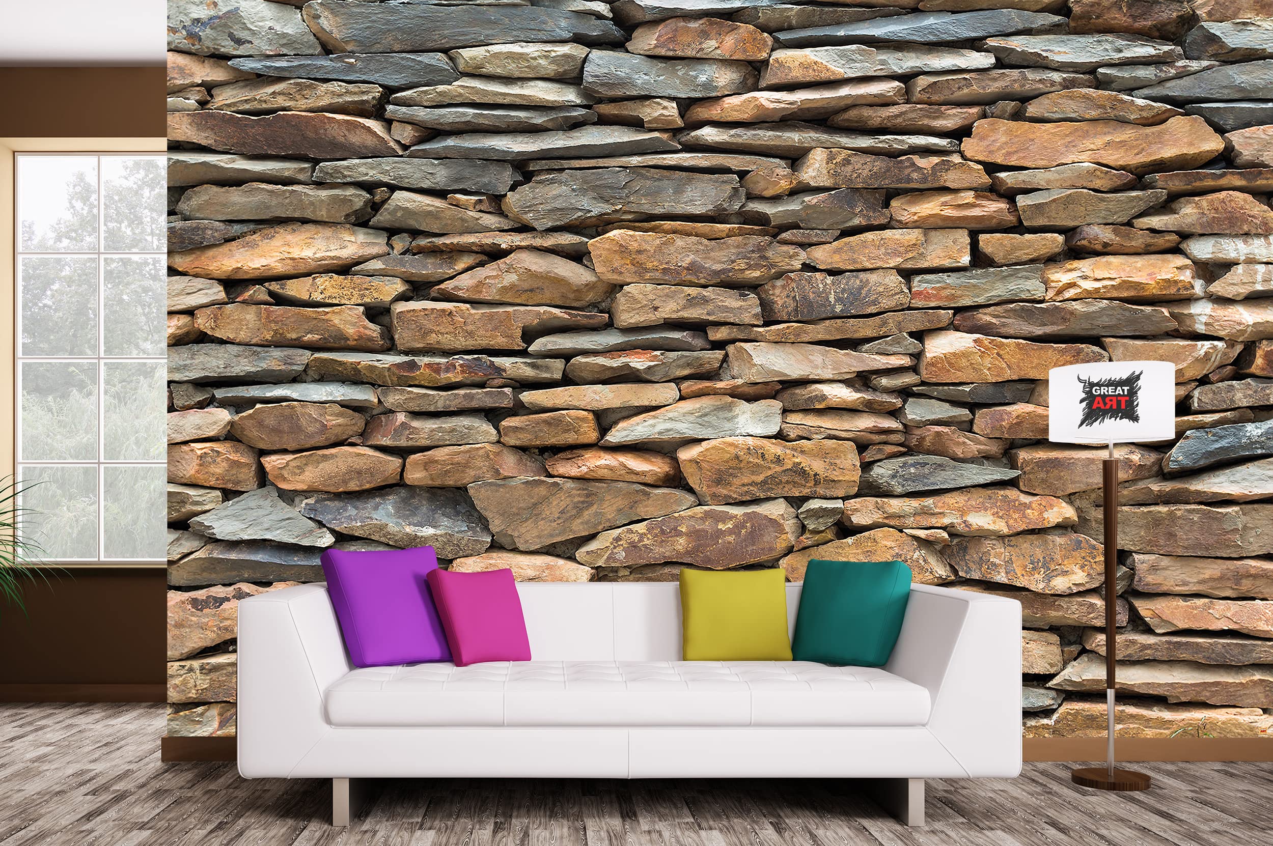 GREAT ART Large Photo Wallpaper β Shale Stonewall β Photo Decoration Stones Optic Mural Rocks Walls Rustic Stone Industrial Design Look Wall Decor Image Decor Wall Mural (132.3x93.7in - 336x238cm)