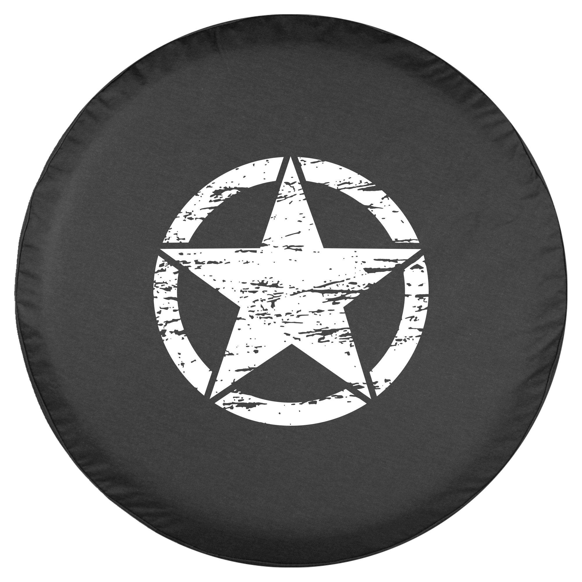 Boomerang - 32" Distressed Star - Spare Tire Cover - (Black Denim Vinyl) for Jeep Wrangler JK (2007-2018) - White Print - Made in The USA