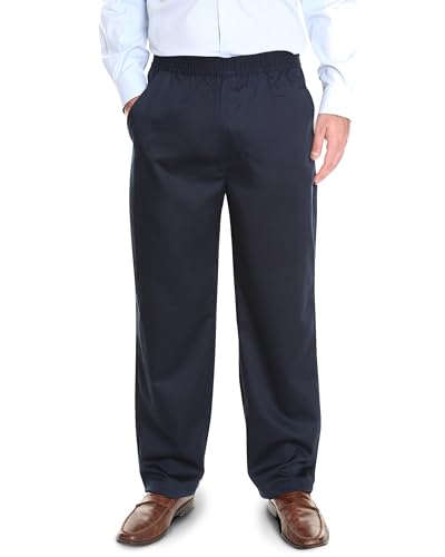Pembrook Mens Elastic Waist Pants for Seniors | Navy Mens Elastic Waist Dress Pants | Loose Fit Adaptive Pull on Jeans for Men