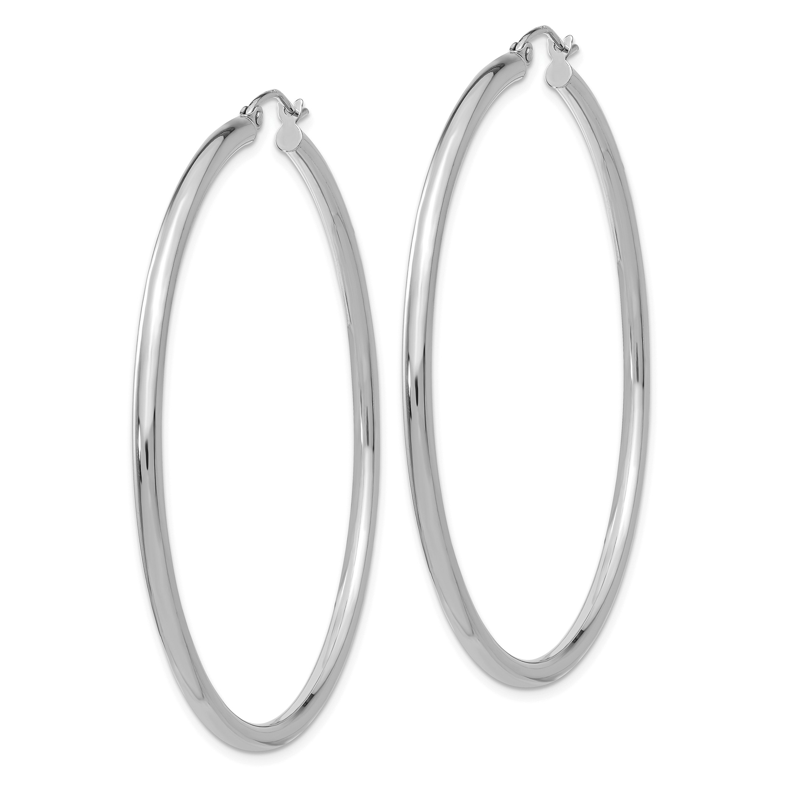 14K Solid White Gold 2.5mm Tube Round Extra Large Hoop Earrings