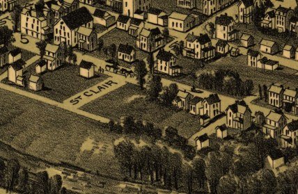 INFINITE PHOTOGRAPHS 1900 Ligonier Pennsylvania, Bird's Eye Map Ligonier, Pennsylvania 1900 / Drawn b