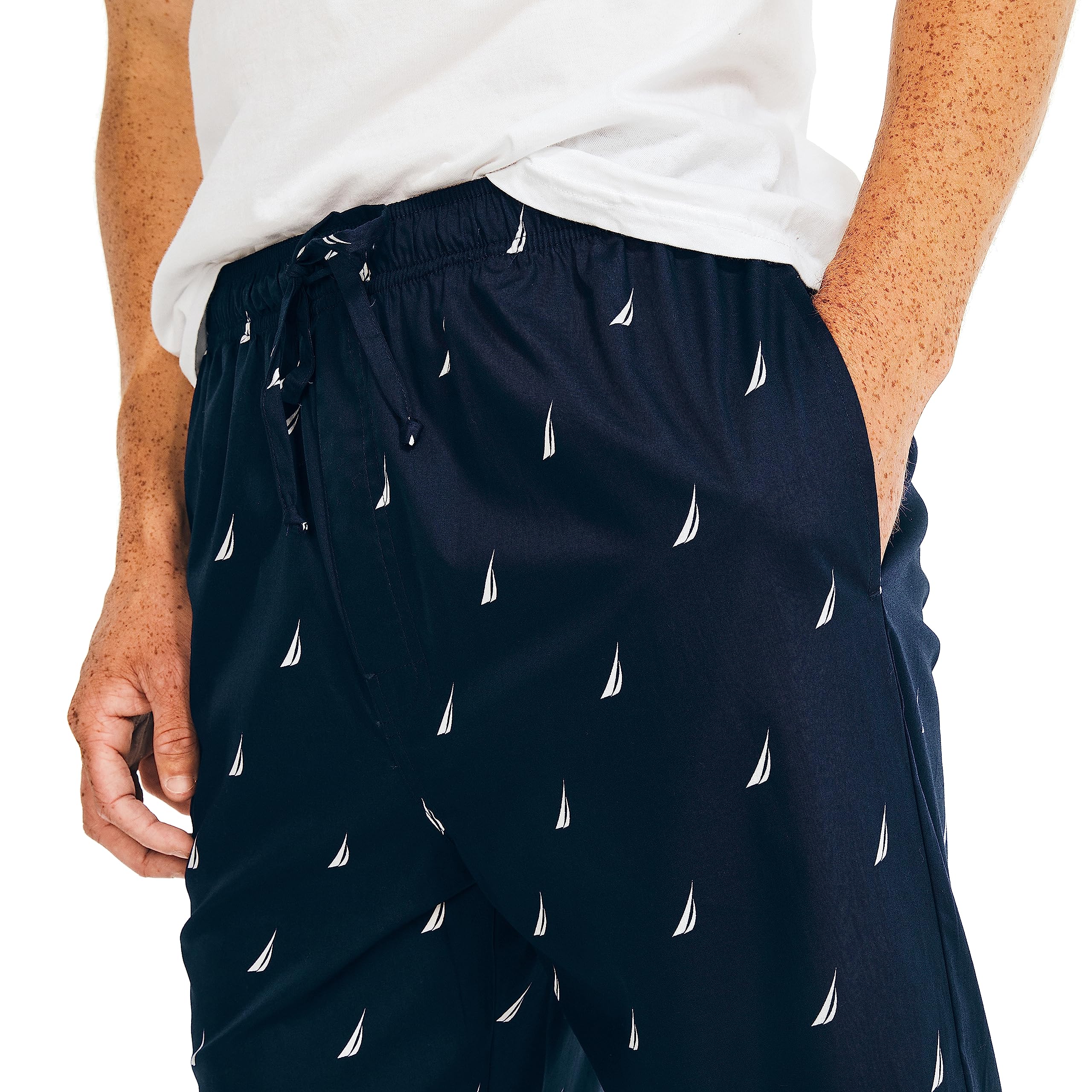 Nautica Men's Soft Woven 100% Cotton Elastic Waistband Sleep Pajama Pant, Maritime Navy, Medium