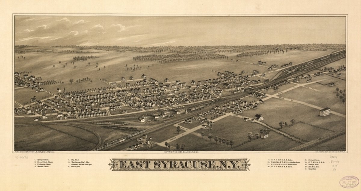 INFINITE PHOTOGRAPHS 1885 East Syracuse New York, Bird's Eye Map East Syracuse, N.Y. Published & Draw