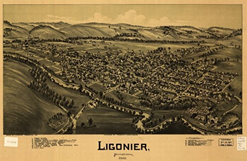 INFINITE PHOTOGRAPHS 1900 Ligonier Pennsylvania, Bird's Eye Map Ligonier, Pennsylvania 1900 / Drawn b