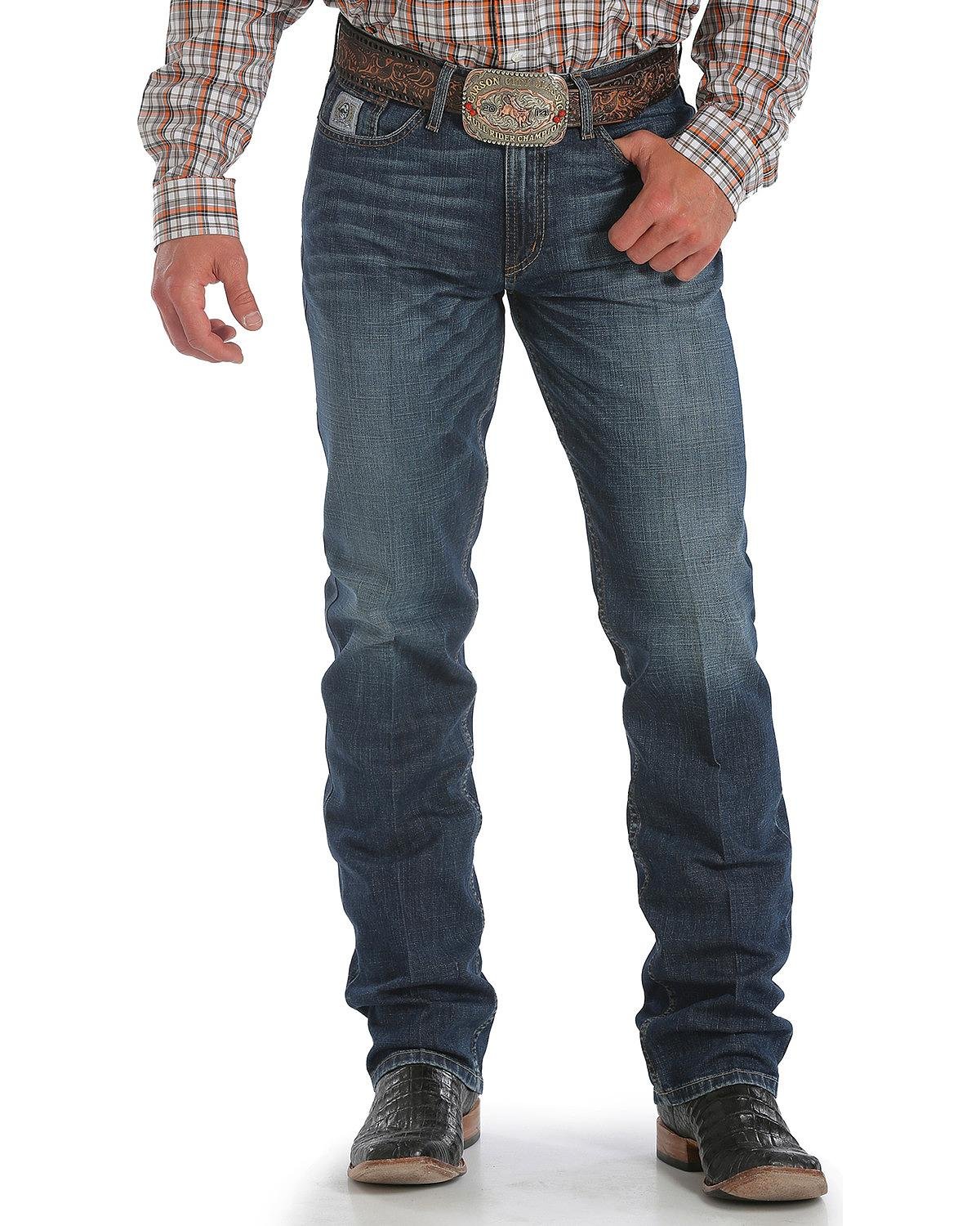 Cinch Men's Silver Label Slim Fit Jean, Performance Dark Stonewash, 30W x 36L