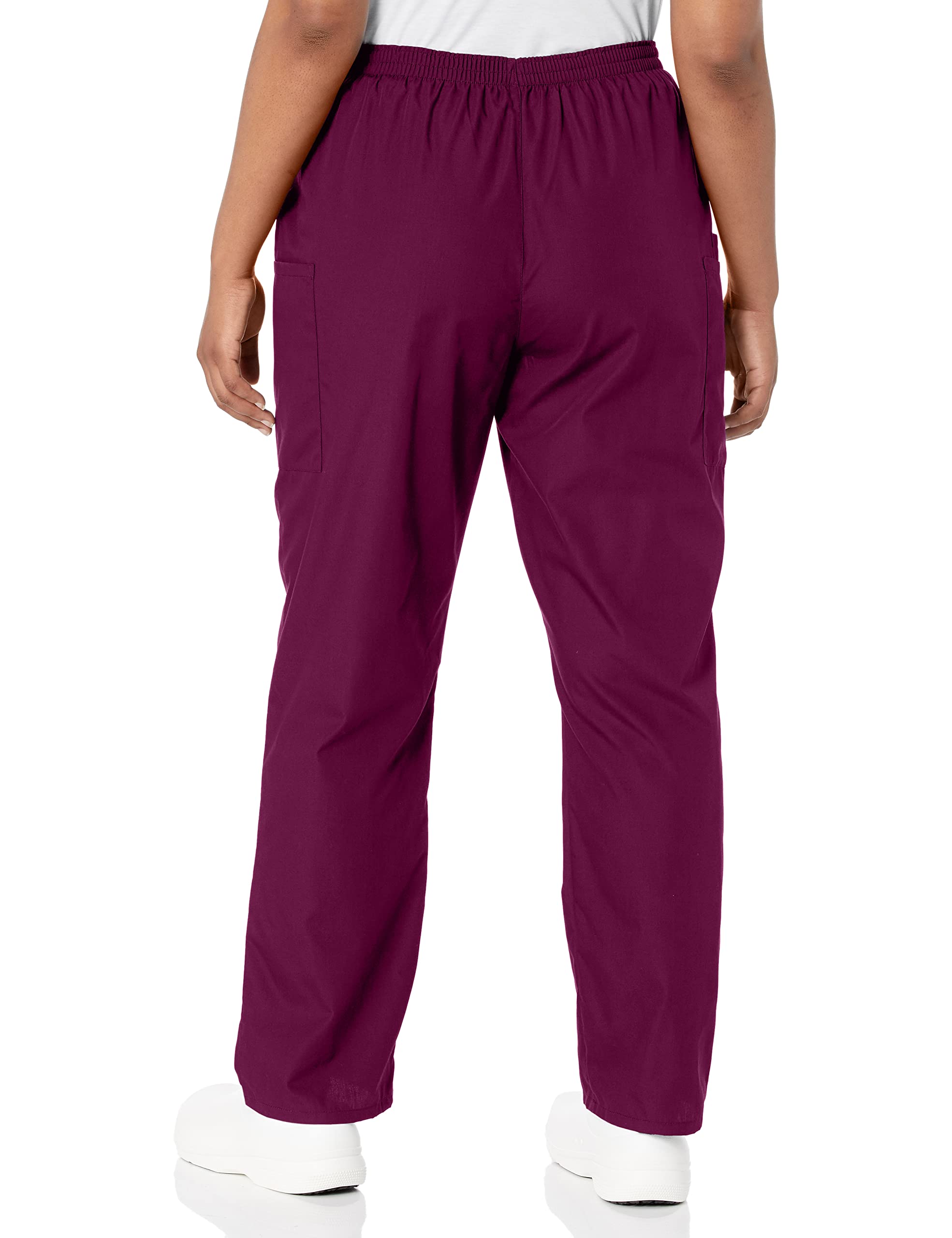 CHEROKEE Women's Workwear Elastic Waist Cargo Scrubs Pant, Wine, X-Large