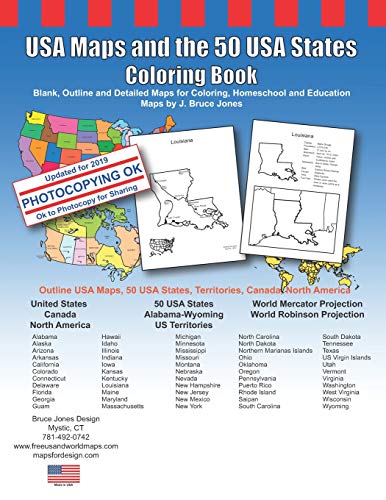 USA Maps and the 50 USA States Coloring Book: Includes Maps of Canada and North America