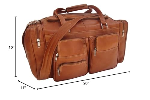 Piel Leather 20In Duffel Bag with Pockets, Saddle, One Size