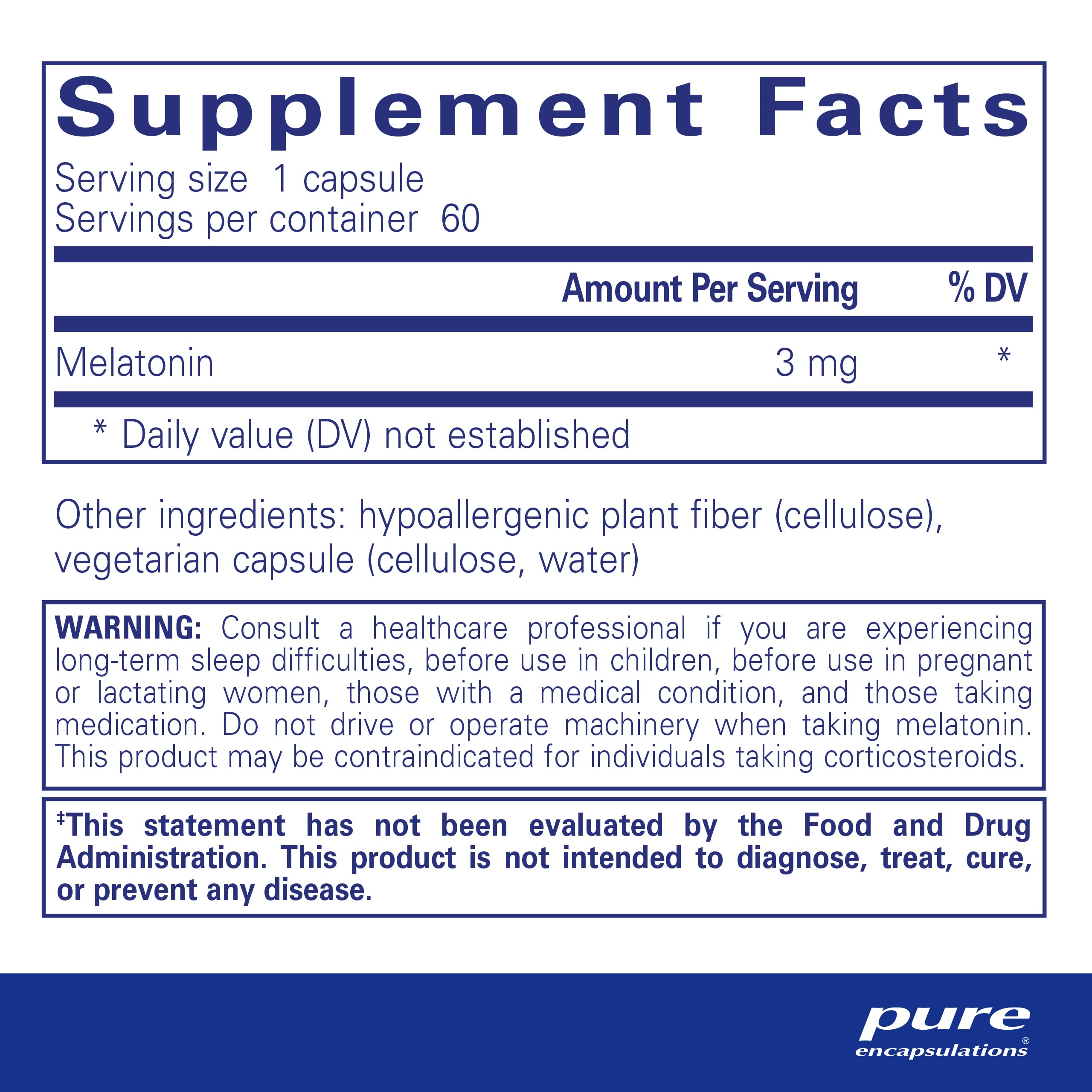 Pure Encapsulations Melatonin 3 mg - Antioxidant Supplement to Support Natural Sleeping & Relief of Occasional Sleeplessness - for Natural Sleep Support* - 60 Capsules