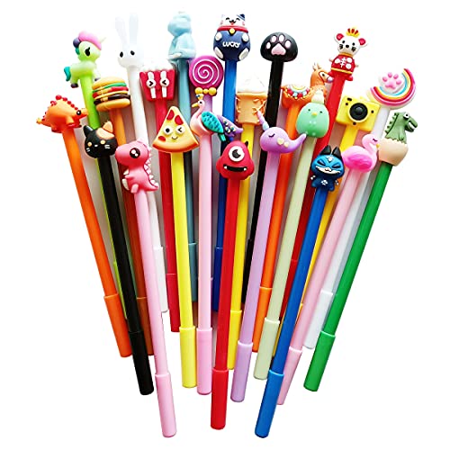 24 pack Blue Erasable Kawaii Cute Cartoon Gel Ink Pens Assorted Style Writing Pens for Birthday Present School Prize Student Gift Fun Kiddos Girl Pens (erasable blue)