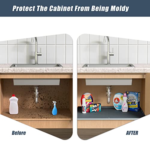 JOHAMOO Under Sink Mat Waterproof, 34" x 22" Silicone Kitchen Cabinet Liner, Bathroom Basin Cabinet Protector Drip Tray Gray
