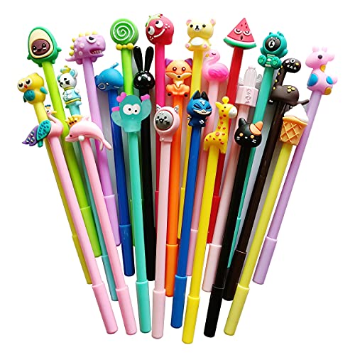 24 pack Blue Erasable Kawaii Cute Cartoon Gel Ink Pens Assorted Style Writing Pens for Birthday Present School Prize Student Gift Fun Kiddos Girl Pens (erasable blue)