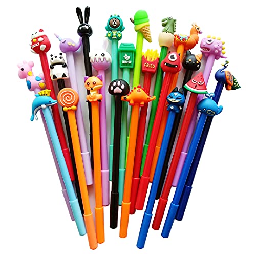 24 pack Blue Erasable Kawaii Cute Cartoon Gel Ink Pens Assorted Style Writing Pens for Birthday Present School Prize Student Gift Fun Kiddos Girl Pens (erasable blue)