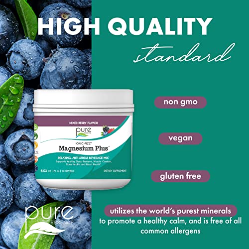 Pure Essence Labs Ionic Fizz Magnesium Plus, Anti-Stress Supplement Drink Powder, Gluten Free and Non-GMO Magnesium Powder (Mixed Berry, 6.03 Ounce (Pack of 1))