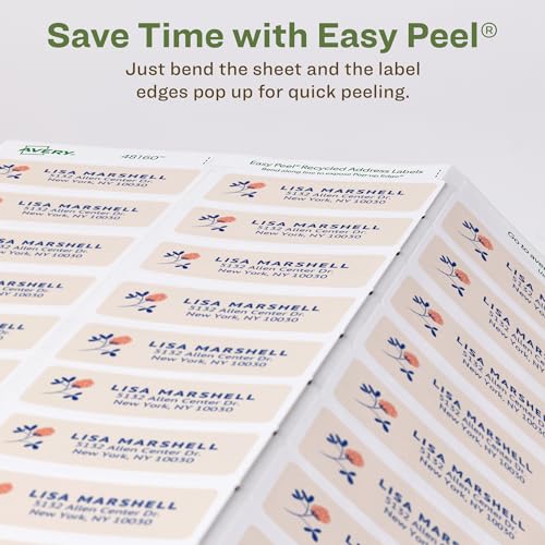Avery EcoFriendly Recycled Address Labels, 1" x 2-5/8", White, Permanent Label Adhesive, 750 Printable Labels (48160)
