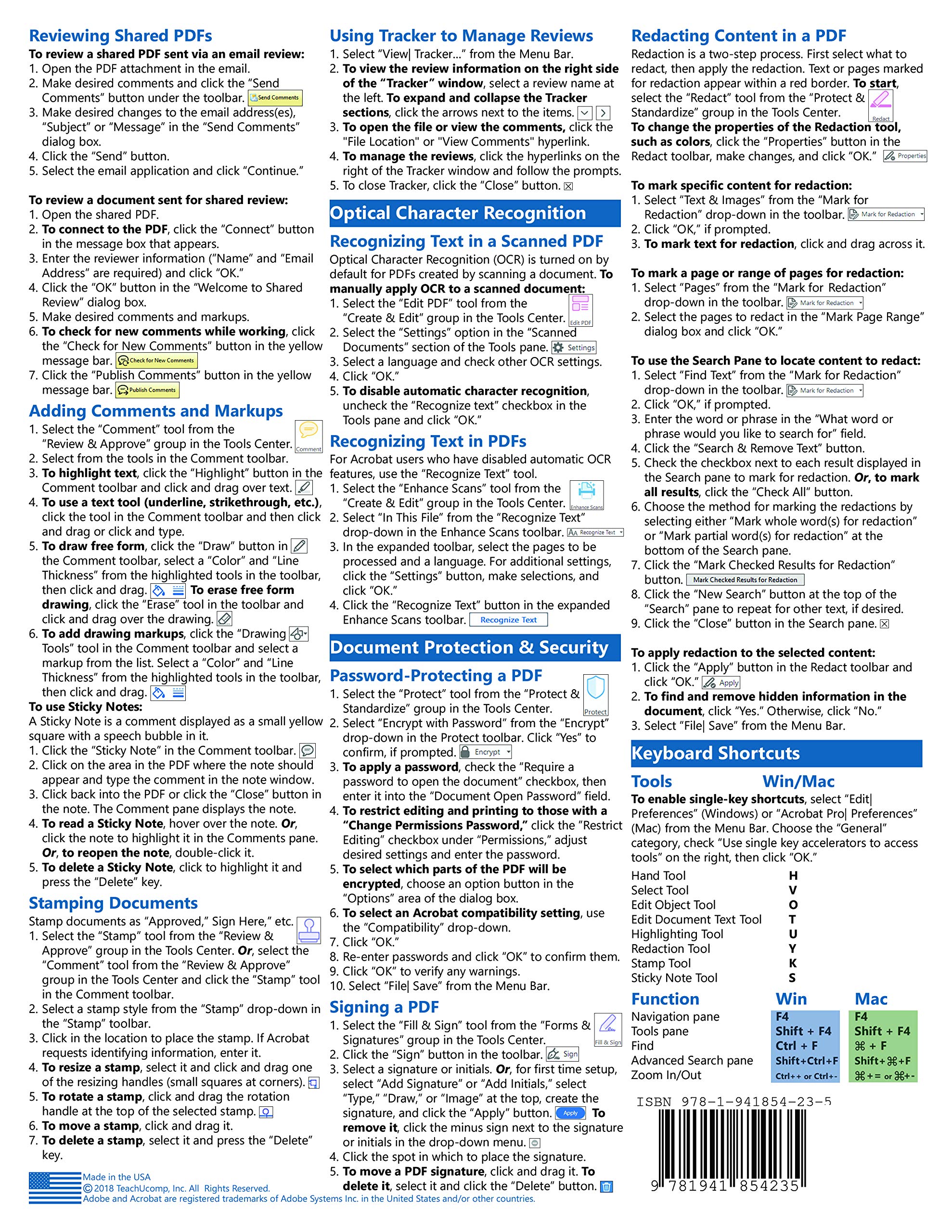 Adobe Acrobat Pro DC Introduction Quick Reference Training Tutorial Guide (Cheat Sheet of Instructions, Tips & Shortcuts - Laminated Card)