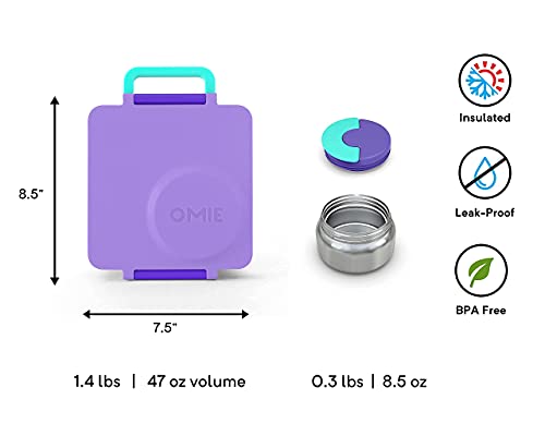 OmieBox Bento Box for Kids Insulated Bento Lunch Box with Leak Proof Thermos Food Jar, 3 Compartments + Mint Green Utensil Set with Case