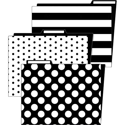 Schoolgirl Style Simply Stylish 6-Pack Decorative Teacher File Folders, 11.75" x 9.5" Black and White Letter Size File Folders With 1/3-Cut Tabs for Filing Cabinet, Office Supplies File Organizers