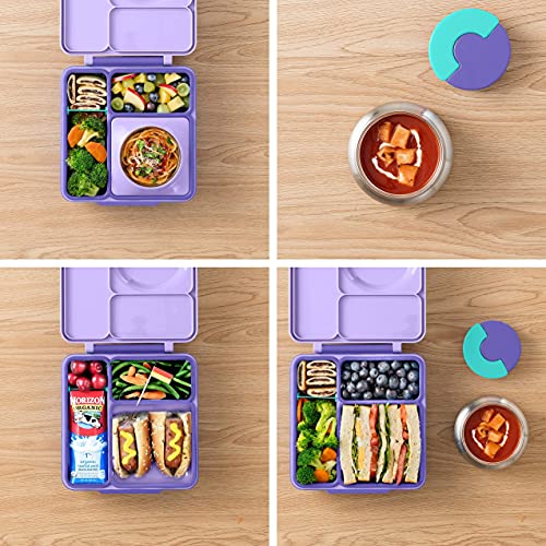 OmieBox Bento Box for Kids Insulated Bento Lunch Box with Leak Proof Thermos Food Jar, 3 Compartments + Mint Green Utensil Set with Case