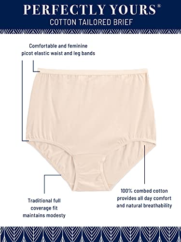 Vanity Fair Women's Perfectly Yours High Waisted Brief Panties, Cotton-Star White, 7