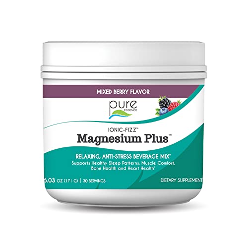 Pure Essence Labs Ionic Fizz Magnesium Plus, Anti-Stress Supplement Drink Powder, Gluten Free and Non-GMO Magnesium Powder (Mixed Berry, 6.03 Ounce (Pack of 1))