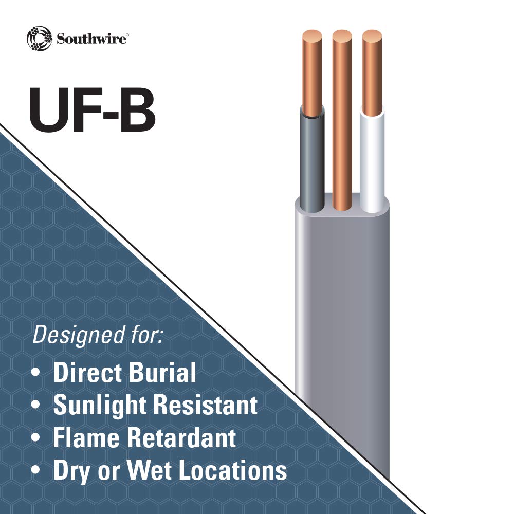 Southwire 13055921 25 ft. 12/2 Gray Solid CU UF-B W/G Wire
