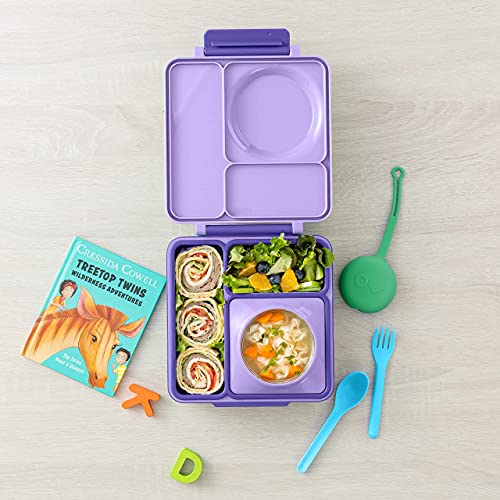 OmieBox Bento Box for Kids Insulated Bento Lunch Box with Leak Proof Thermos Food Jar, 3 Compartments + Mint Green Utensil Set with Case