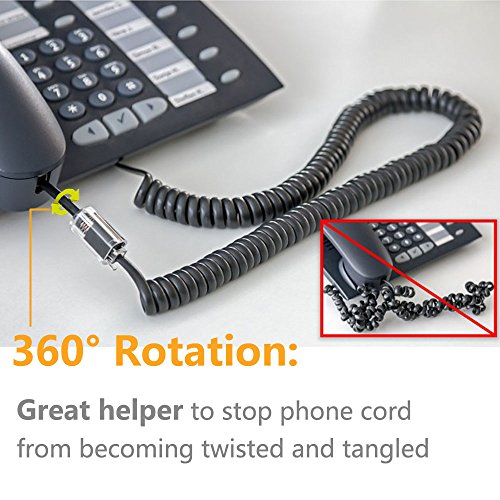 Uvital Telephone Cord Detangler, Anti-Tangle Telephone Handset Cable 360 Degree Rotating Landline Swivel Cord Untangler Black (4 Pack)