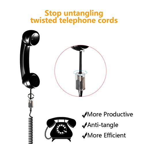 Uvital Telephone Cord Detangler, Anti-Tangle Telephone Handset Cable 360 Degree Rotating Landline Swivel Cord Untangler Black (4 Pack)