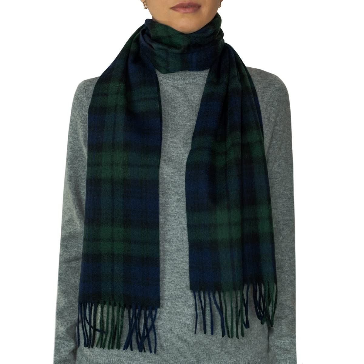 Oxfords Cashmere 100% Lambswool Plaid Tartan Scarf, Black Watch