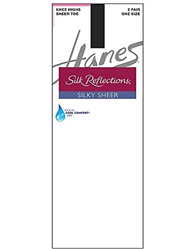 Hanes Silk Reflections Women's 2-Pack Knee High Sandalfoot, Jet, One Size