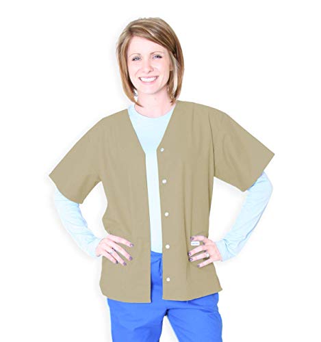 SPECTRUM UNIFORMS Scrub Tops Tunic Tops with Snap Front Women V-Neck Soft Fabric Ideal for Medical Professionals, Hospital and Lab Work Wear- 218C Khaki