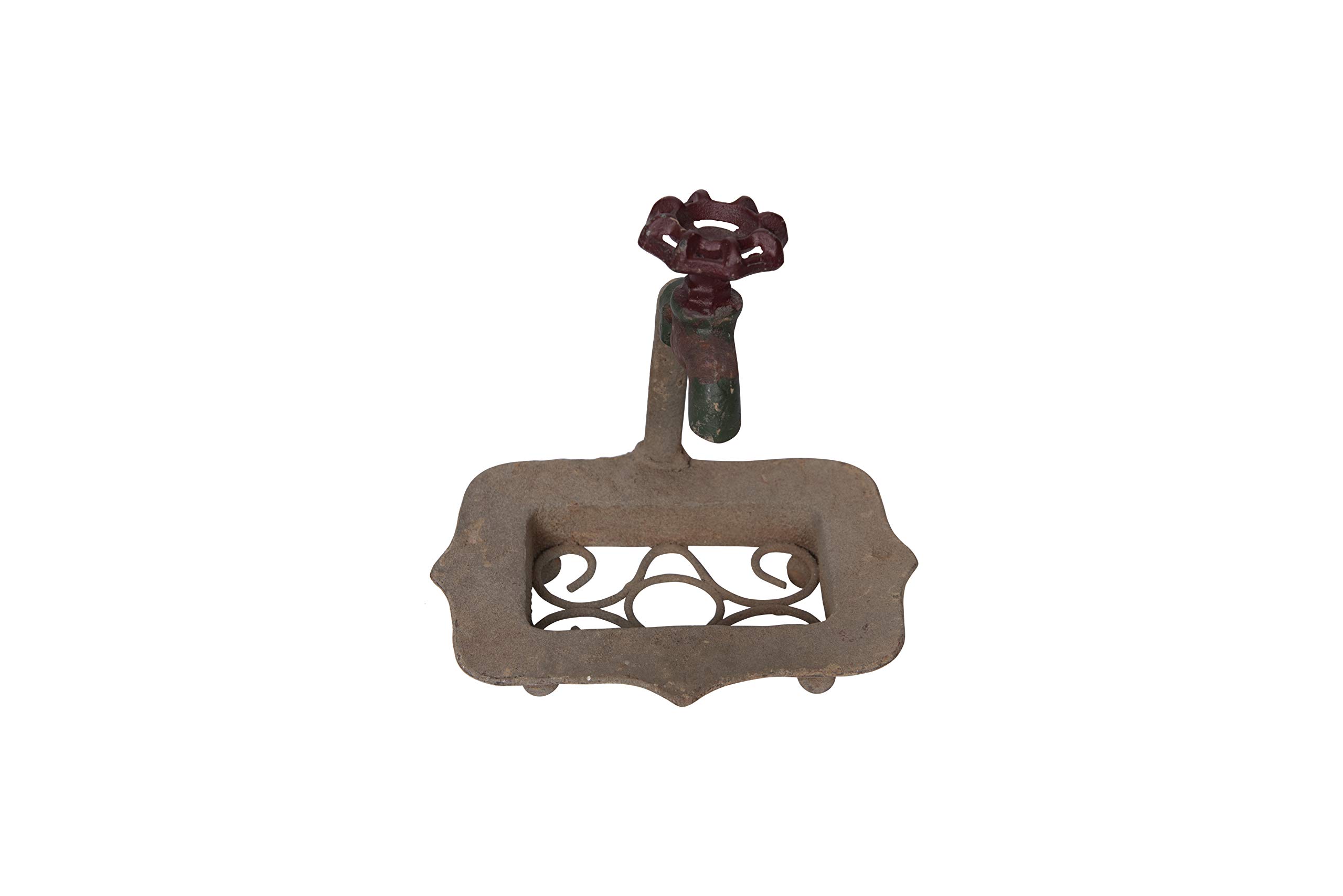 Creative Co-Op Rustic Metal Soap Dish with-Faucet