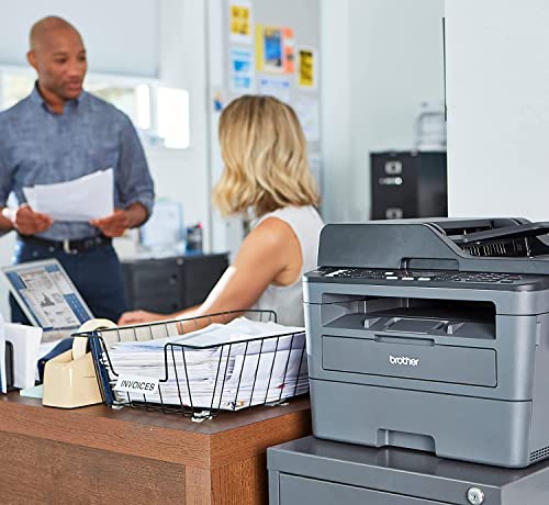 Brother MFC L26 Series All-in-One Laser Printer, Print, Copy, Scan, Fax - 26 ppm, 2400 x 600 dpi, 250 Sheets, Wireless, Mobile Printing, Auto 2-Sided Printing, with MTC Printer Cable